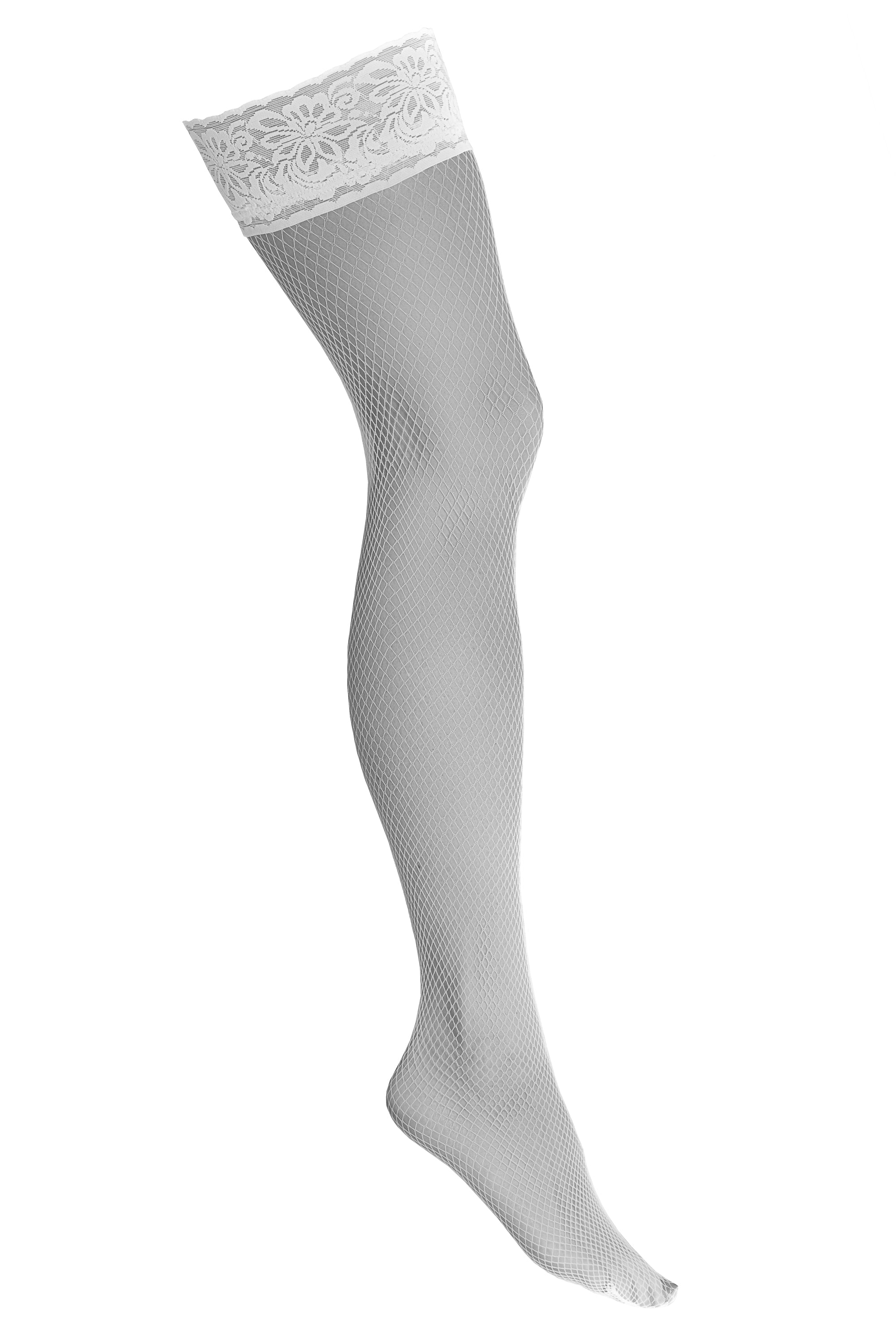 Kotek H019 White Fishnet Thigh Highs with Lace Band – Elegant Up